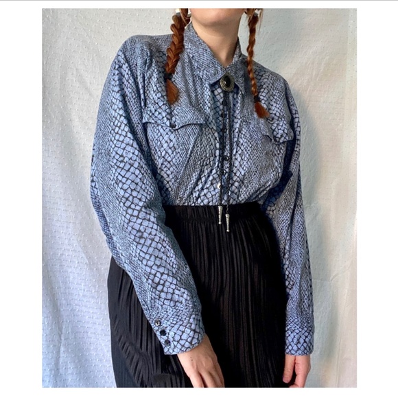 Tops | Vintage Blue Snake Skin Button Up 1985 | Poshmark